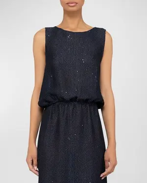 LESET Stella Sequined Blouse - Ocean