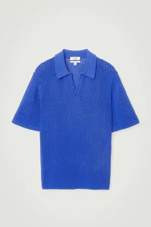 Cos Open-knit Polo Shirt Blue