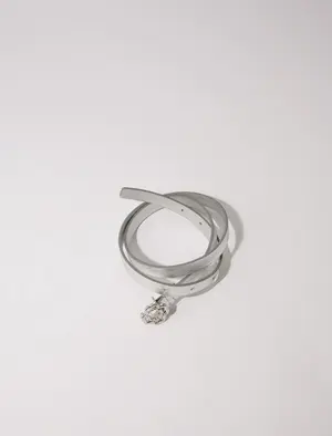 Maje Slim Belt With Clover Buckle - Silver