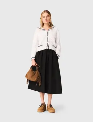 Maje Maxi Skirt With Contrast Waistband - Black