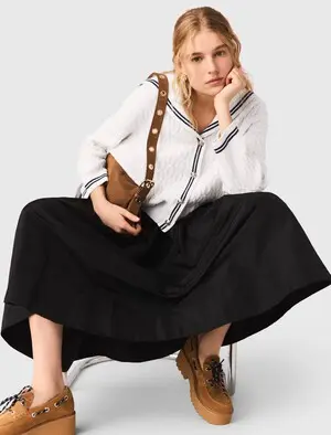 Maje Maxi Skirt With Contrast Waistband - Black