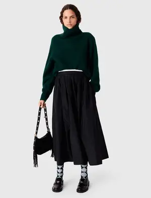 Maje Maxi Skirt With Contrast Waistband - Black