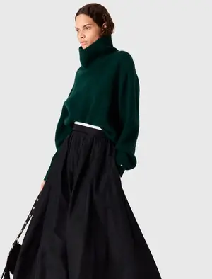 Maje Maxi Skirt With Contrast Waistband - Black