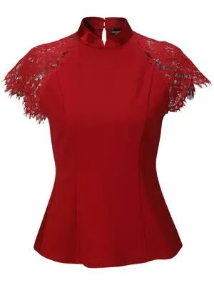 Shanghai Tang Lace-detail Satin Blouse