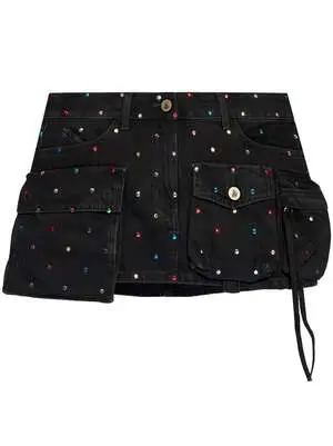 Attico Rhinestone-embellished Denim Mini Skirt - Black
