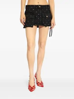 Attico Rhinestone-embellished Denim Mini Skirt - Black