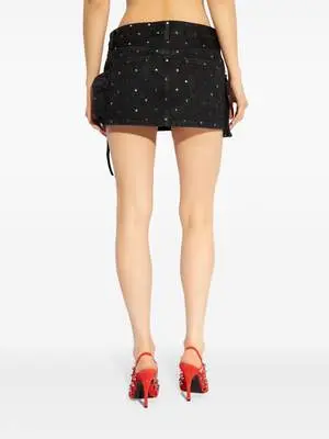 Attico Rhinestone-embellished Denim Mini Skirt - Black