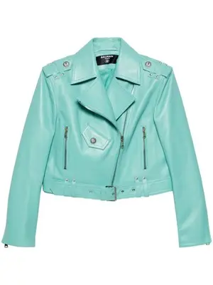 Balmain Double-chain Lion Leather Jacket