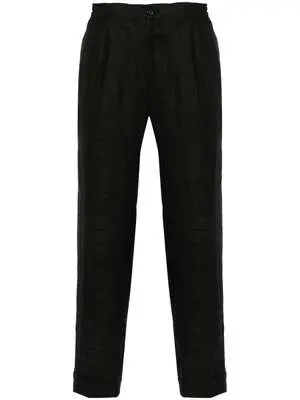 Kiton Pressed-crease Linen Trousers - Black