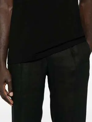 Kiton Pressed-crease Linen Trousers - Black