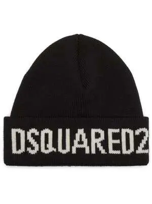 Dsquared2 Intarsia-logo Wool Beanie - Black