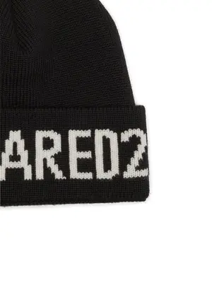 Dsquared2 Intarsia-logo Wool Beanie - Black