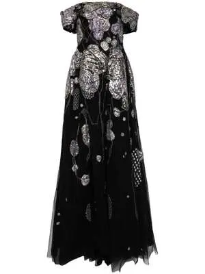SAIID KOBEISY Off-shoulder Beaded Tulle Dress