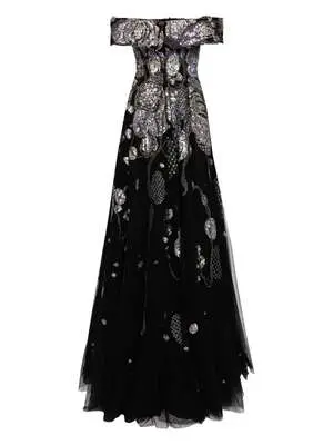 SAIID KOBEISY Off-shoulder Beaded Tulle Dress