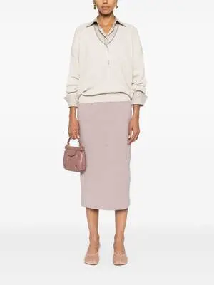 Brunello Cucinelli Ribbed Jumper With Monili Chain - Neutrals
