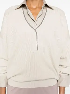 Brunello Cucinelli Ribbed Jumper With Monili Chain - Neutrals