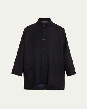 Eskandar Wide Silhouette Stand Collar Jacket
