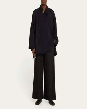 Eskandar Wide Silhouette Stand Collar Jacket