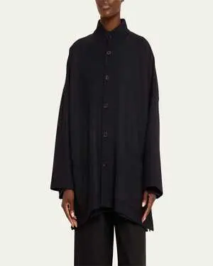 Eskandar Wide Silhouette Stand Collar Jacket
