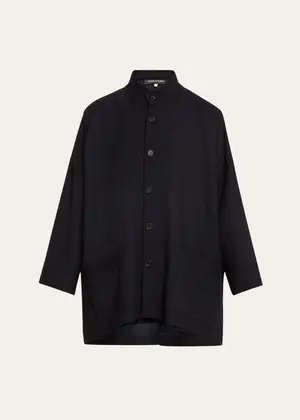 Eskandar Wide Silhouette Stand Collar Jacket