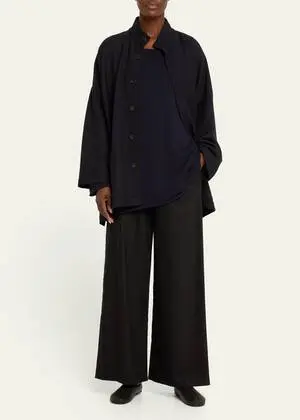 Eskandar Wide Silhouette Stand Collar Jacket