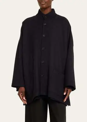 Eskandar Wide Silhouette Stand Collar Jacket