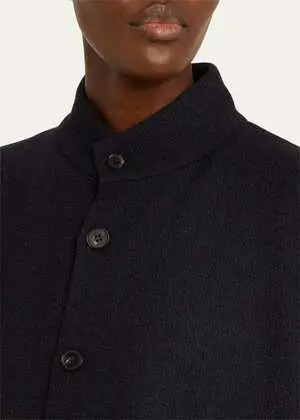 Eskandar Wide Silhouette Stand Collar Jacket