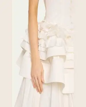 Christopher John Rogers Tiered Ruffle Peplum Midi Dress