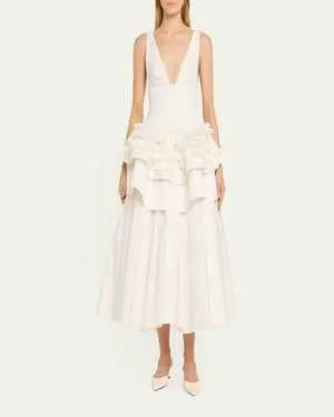 Christopher John Rogers Tiered Ruffle Peplum Midi Dress