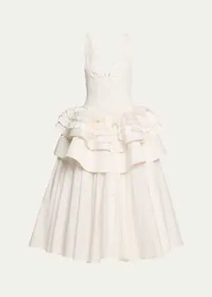 Christopher John Rogers Tiered Ruffle Peplum Midi Dress