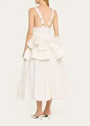 Christopher John Rogers Tiered Ruffle Peplum Midi Dress
