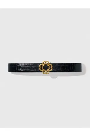 Maje Croc-effect Leather Double M Belt - Black