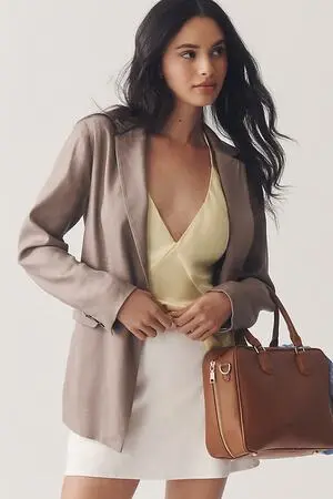 Maeve Maeve Tessie European Flax Linen Stretch Blazer Beige