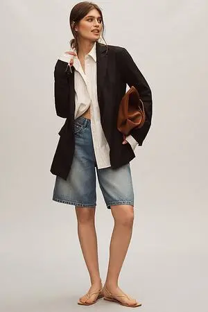 Maeve Maeve Tessie European Flax Linen Stretch Blazer Black