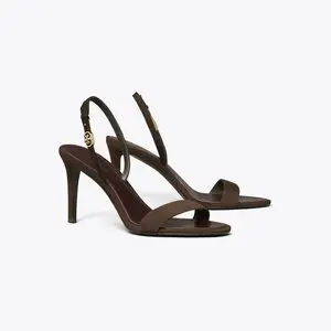Tory Burch Double T Buckle Heeled Sandal - Dark Cocoa