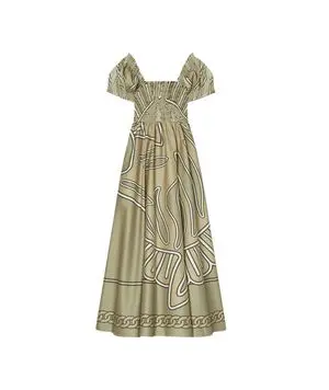 Tory Burch Print Smocked Cotton Dress