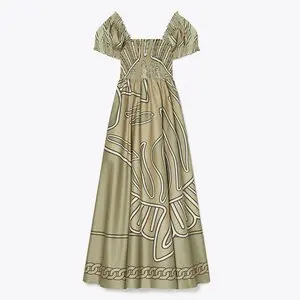 Tory Burch Print Smocked Cotton Dress