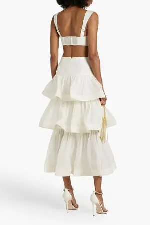 Zimmermann Tiered Linen And Silk-blend Gauze Midi Skirt