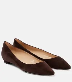 Manolo Blahnik Suede Almond Toe Ballet Flats - Brown