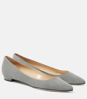 Manolo Blahnik Suede Almond Toe Ballet Flats - Grey