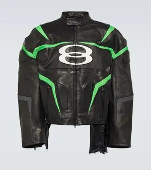 Balenciaga Logo Leather Biker Jacket - Black