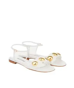 Manolo Blahnik Embellished Leather Sandals - White