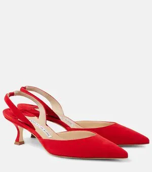 Manolo Blahnik Carolyne Gala Suede Slingback Pumps - Red