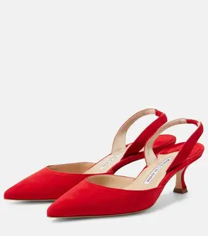 Manolo Blahnik Carolyne Gala Suede Slingback Pumps - Red