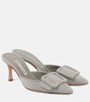 Manolo Blahnik Maysale 70 Suede Mules - Grey