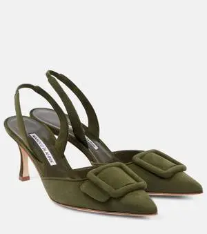 Manolo Blahnik Maysli Suede Slingback Pumps - Green