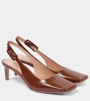 GIANVITO ROSSI 55 Patent Leather Slingback Pumps - Brown