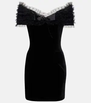 Alessandra Rich Off-shoulder Velvet And Tulle Minidress - Black