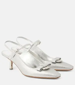 FERRAGAMO Ophelia 55 Leather Slingback Pumps - Silver