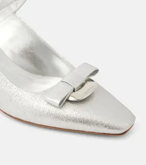 FERRAGAMO Ophelia 55 Leather Slingback Pumps - Silver